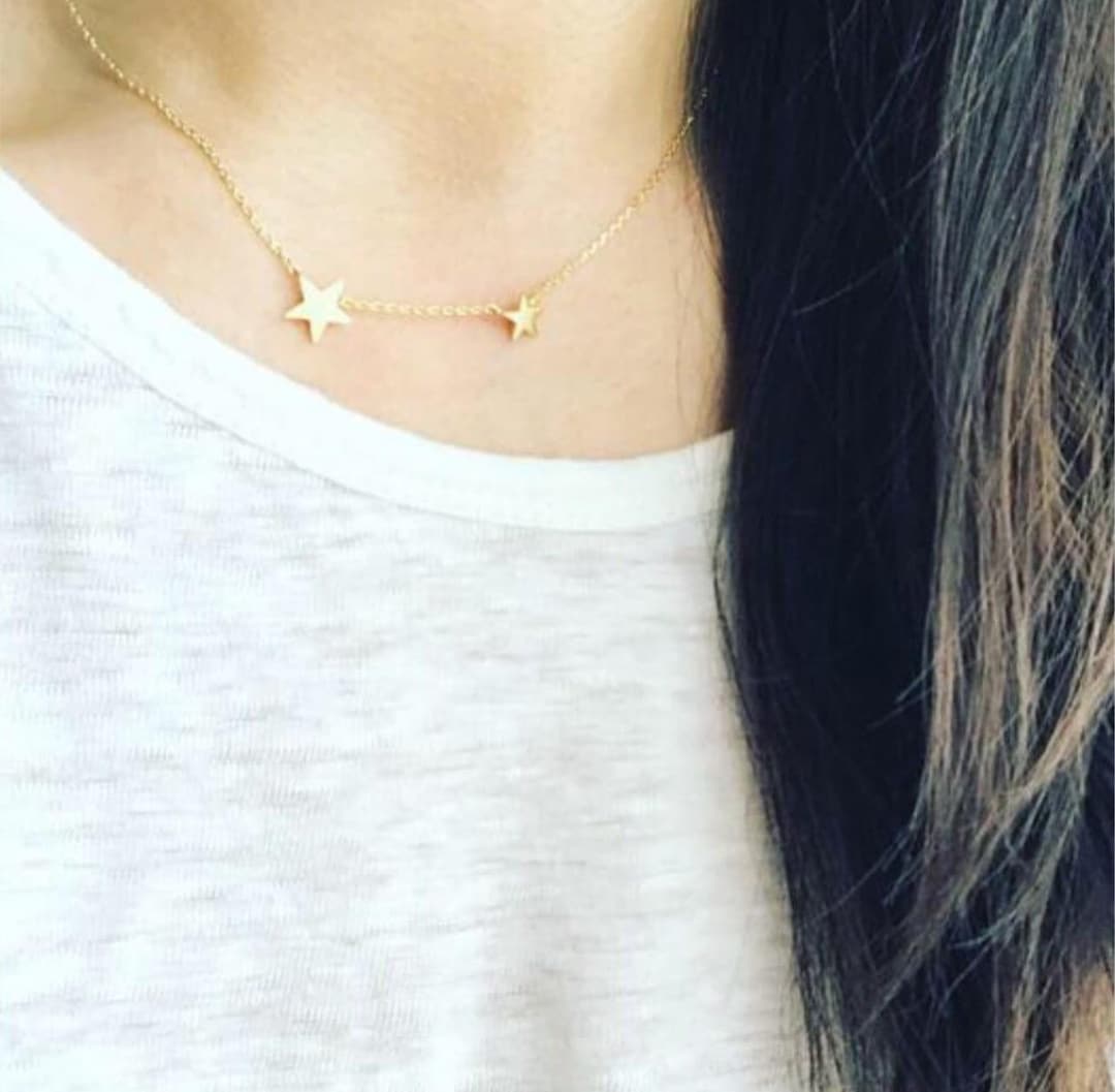 Gold Two Star Necklace, the Double Star Necklace, You Are a Star ...