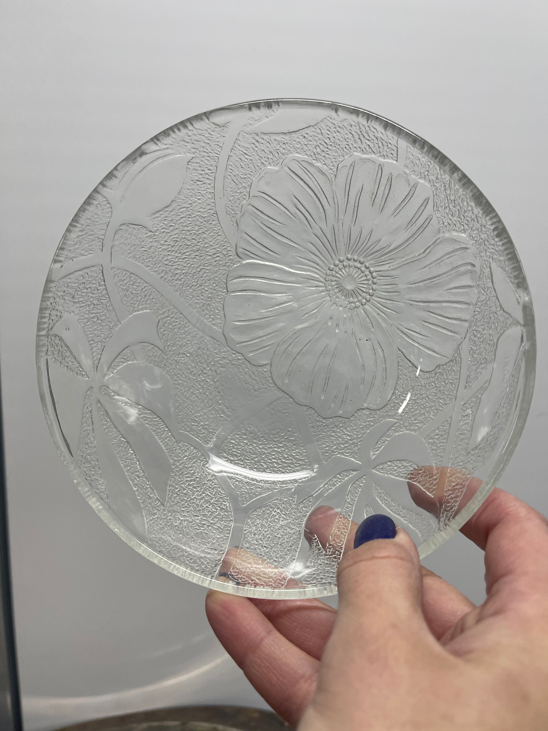 KIG Clear Glass Flower Poppy Bowl, Pressed Embossed Textured Glass Bowl ...