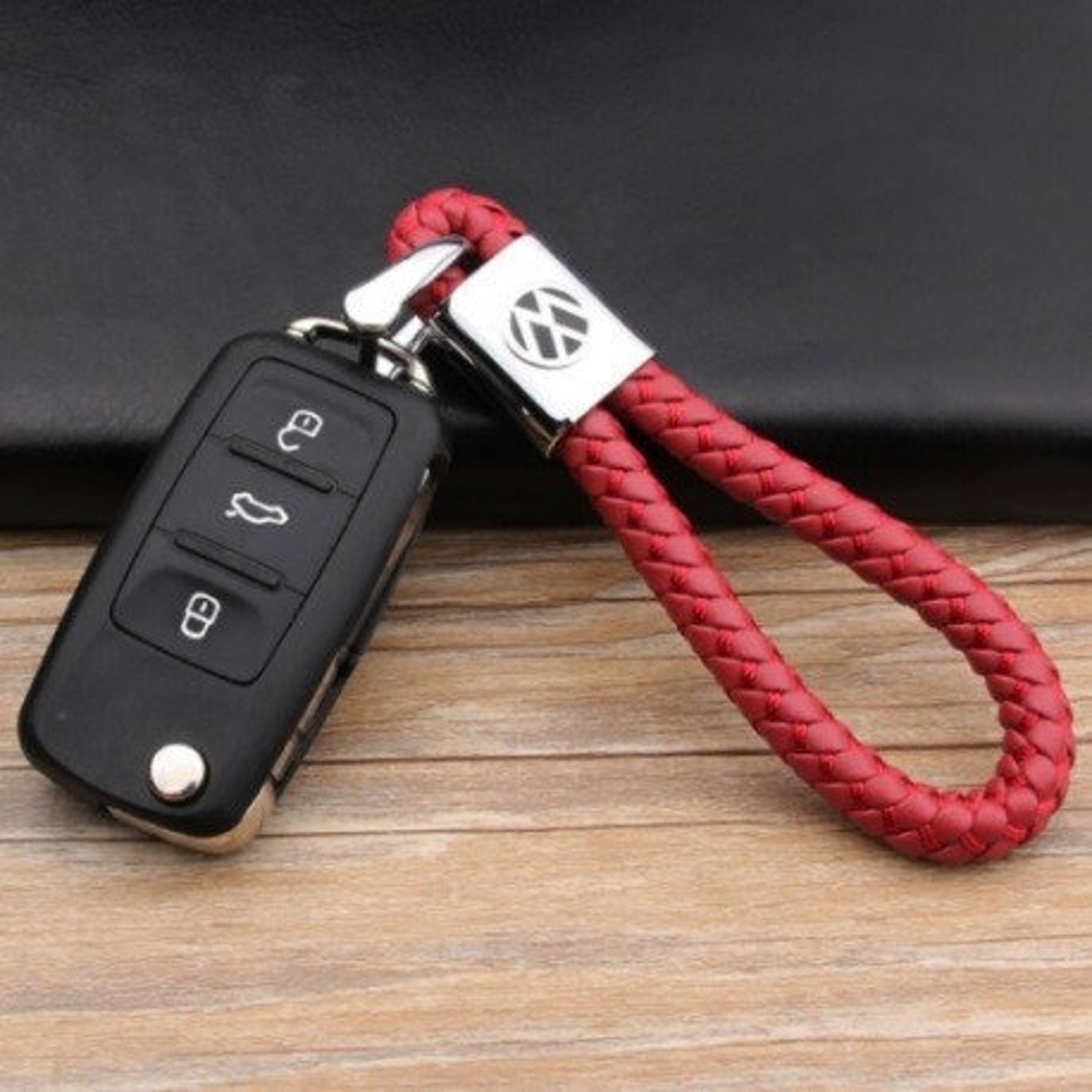 Personalized VW Keychain / Keyring Leather Black Engraved | Etsy