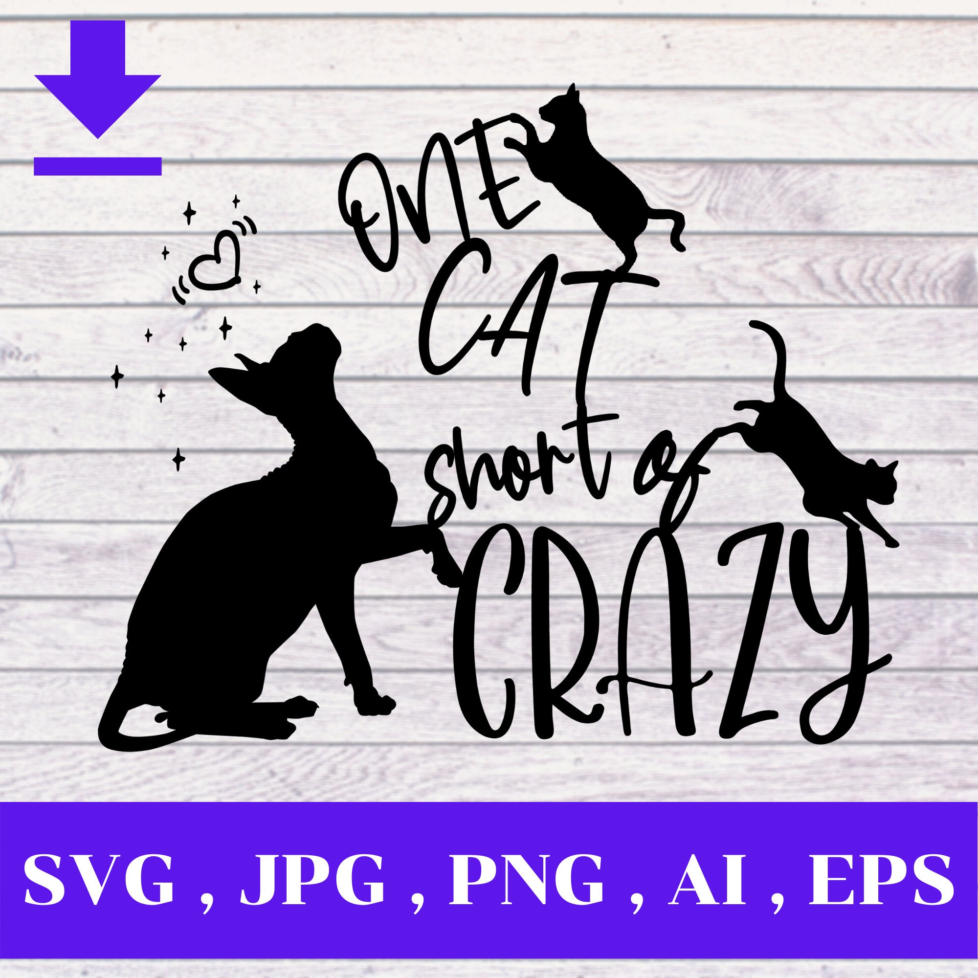 One Cat Short Of Crazy svg / Funny Cat / Black Cat Silhouette | Etsy