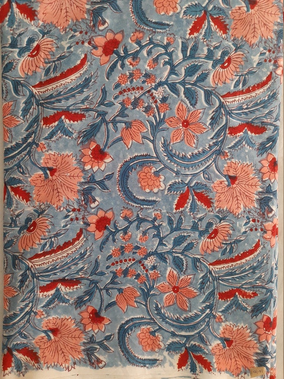 Red Natural Floral Print Dressmaking 100% Cotton Material | Etsy