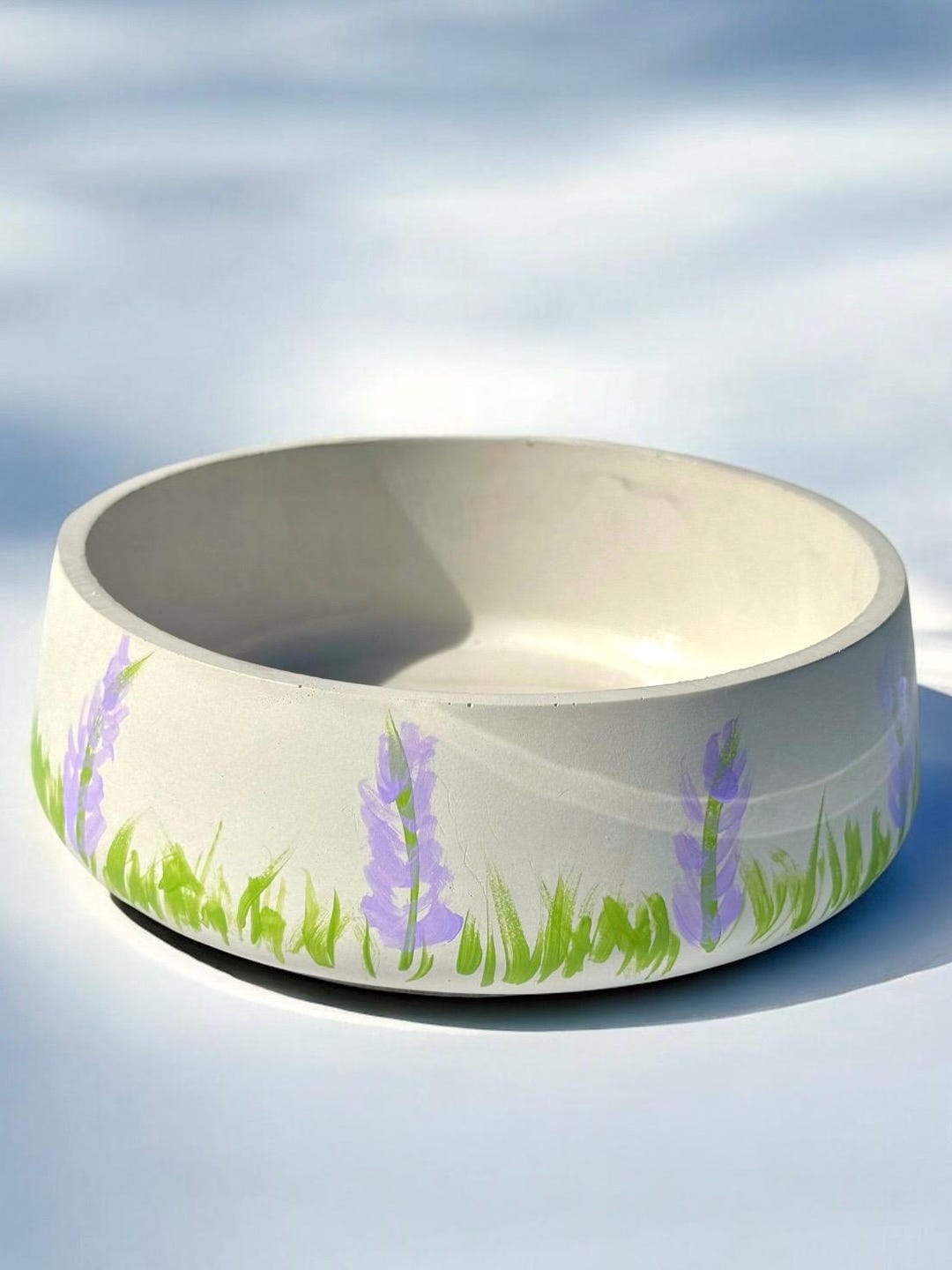 Wildflower Planter - Handpainted Lavender and Daisies - 7” Cement Pot ...