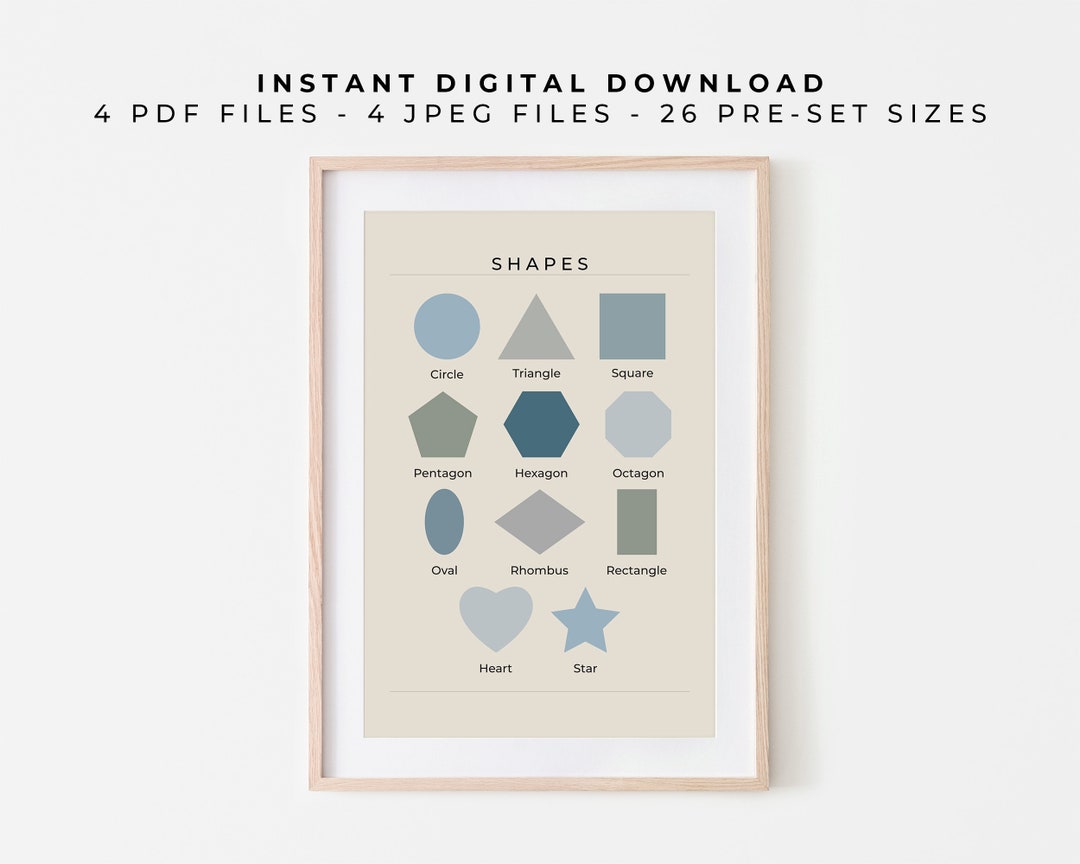 Shapes Ocean Blue on Sand Digital Printable Educational Poster ...