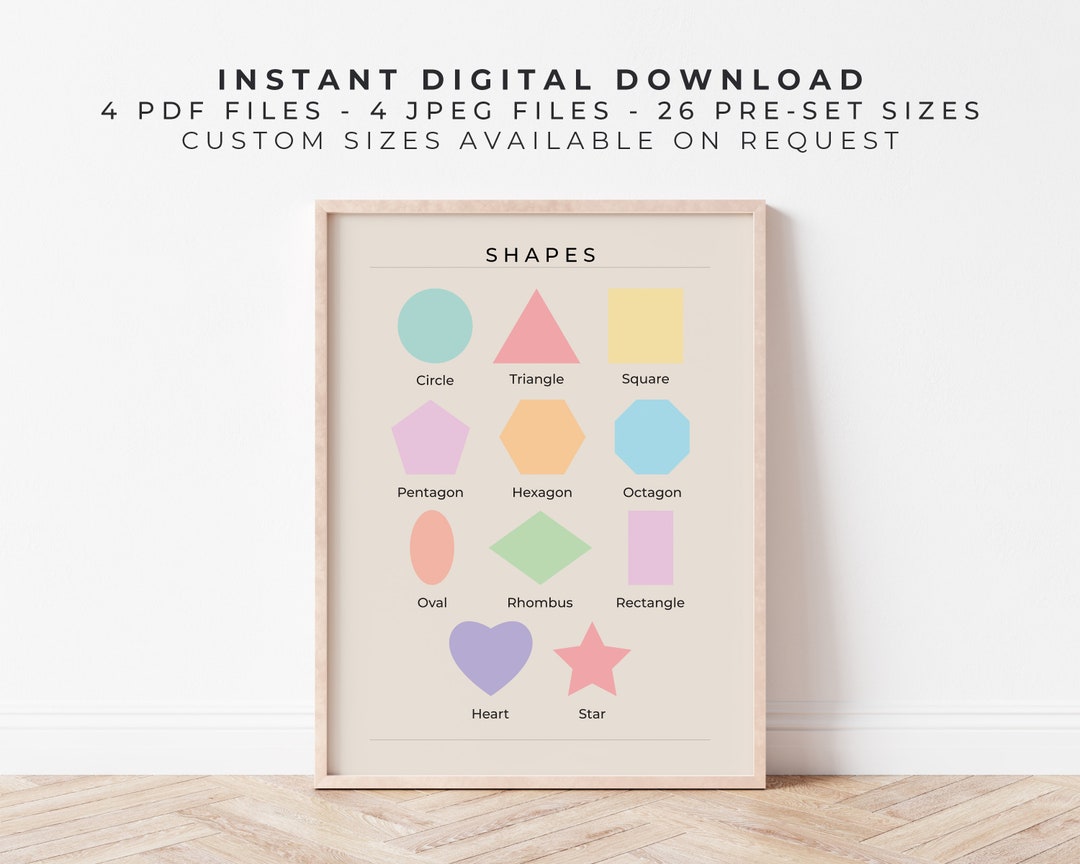 Shapes Pastel Rainbow on Sand Digital Printable Educational Poster ...