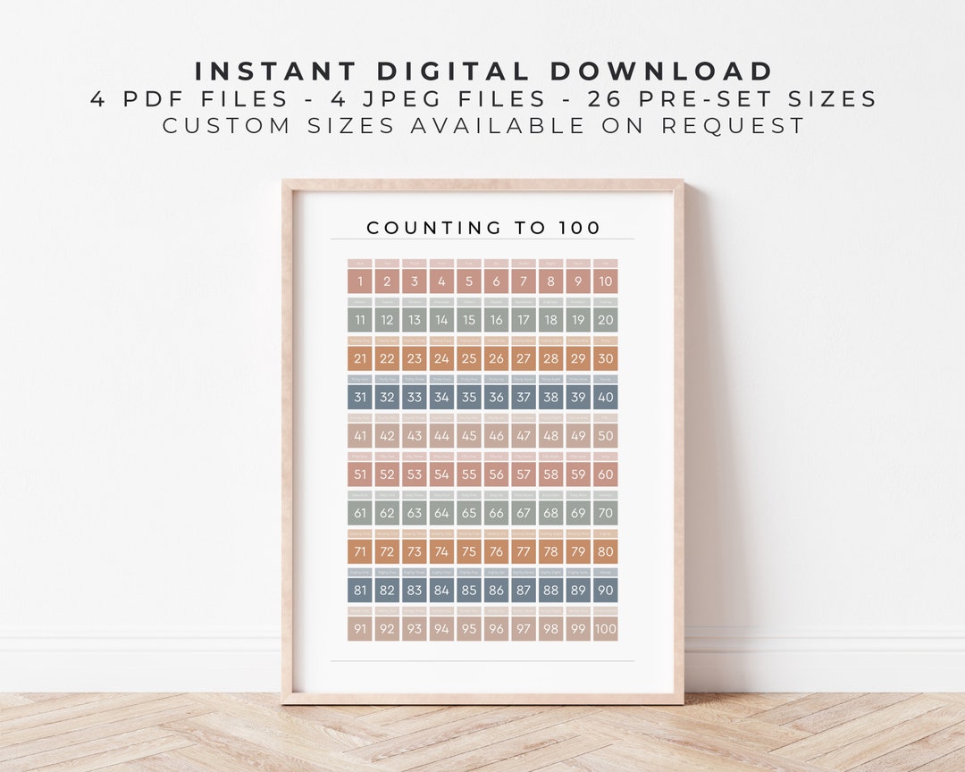 Counting to 100 | Earthy on White | Digital Printable Educational Maths ...