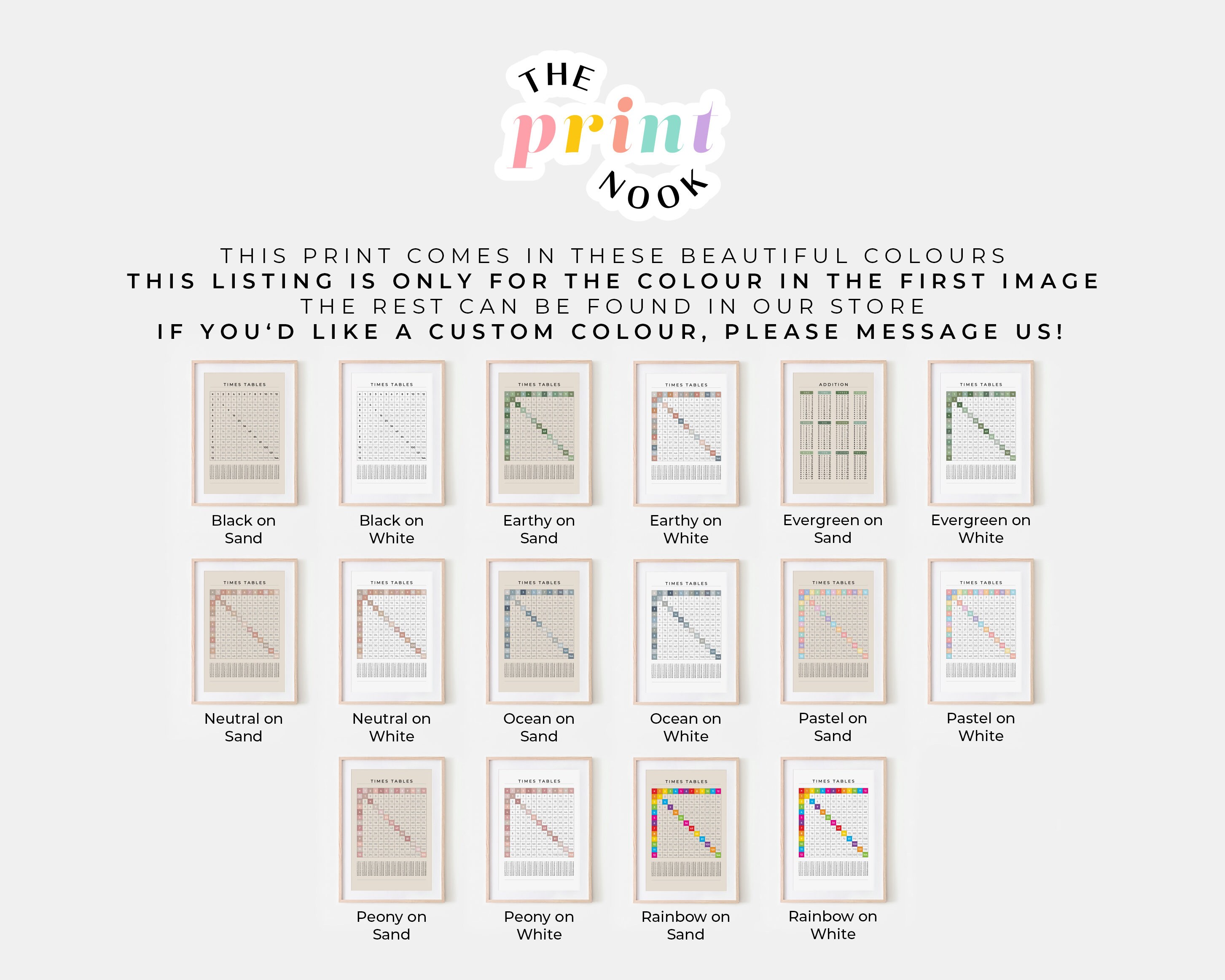 Times Tables 1-12 Grid Rainbow on Sand Digital Multiplication Wall Art ...