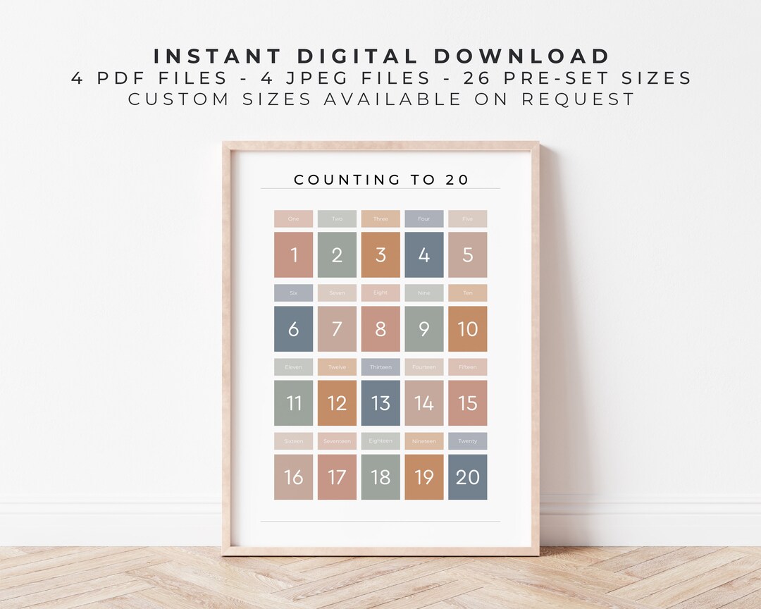 Counting to 20 Earthy on White Digital Printable Educational Maths ...