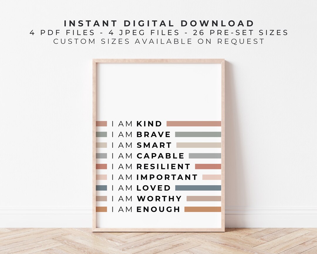 I Am Enough Earthy Positive Affirmation Printable Wall Art ...