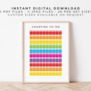 Counting to 100 Rainbow on White Digital Printable Educational Math ...
