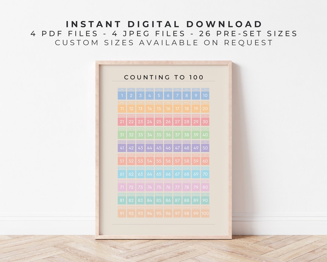 Counting to 100 Pastel Rainbow on Sand Digital Printable Educational ...