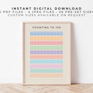 Counting to 100 Pastel Rainbow on Sand Digital Printable Educational ...
