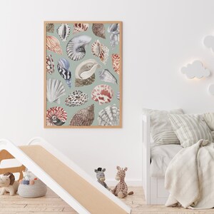 Beachcombing | Mist Green | Watercolor Sea Shells Digital Printable ...
