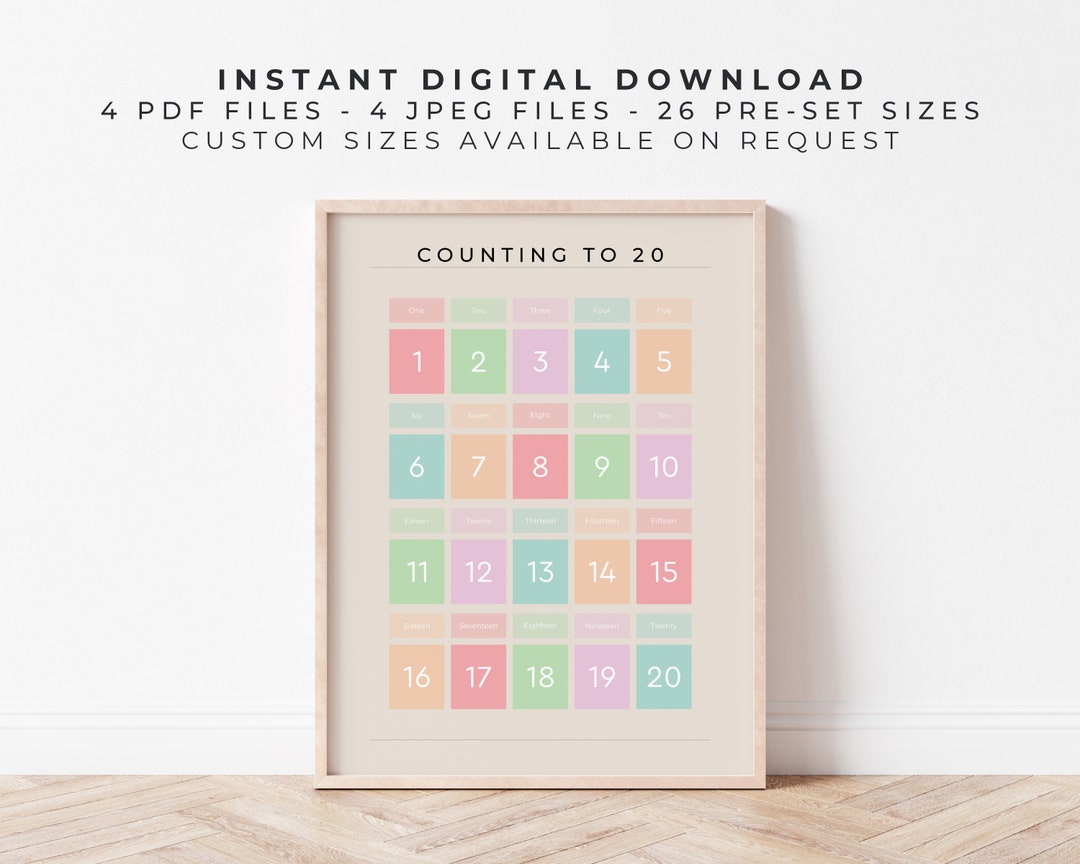 Counting to 20 Pastel Rainbow on Sand Digital Printable Educational ...