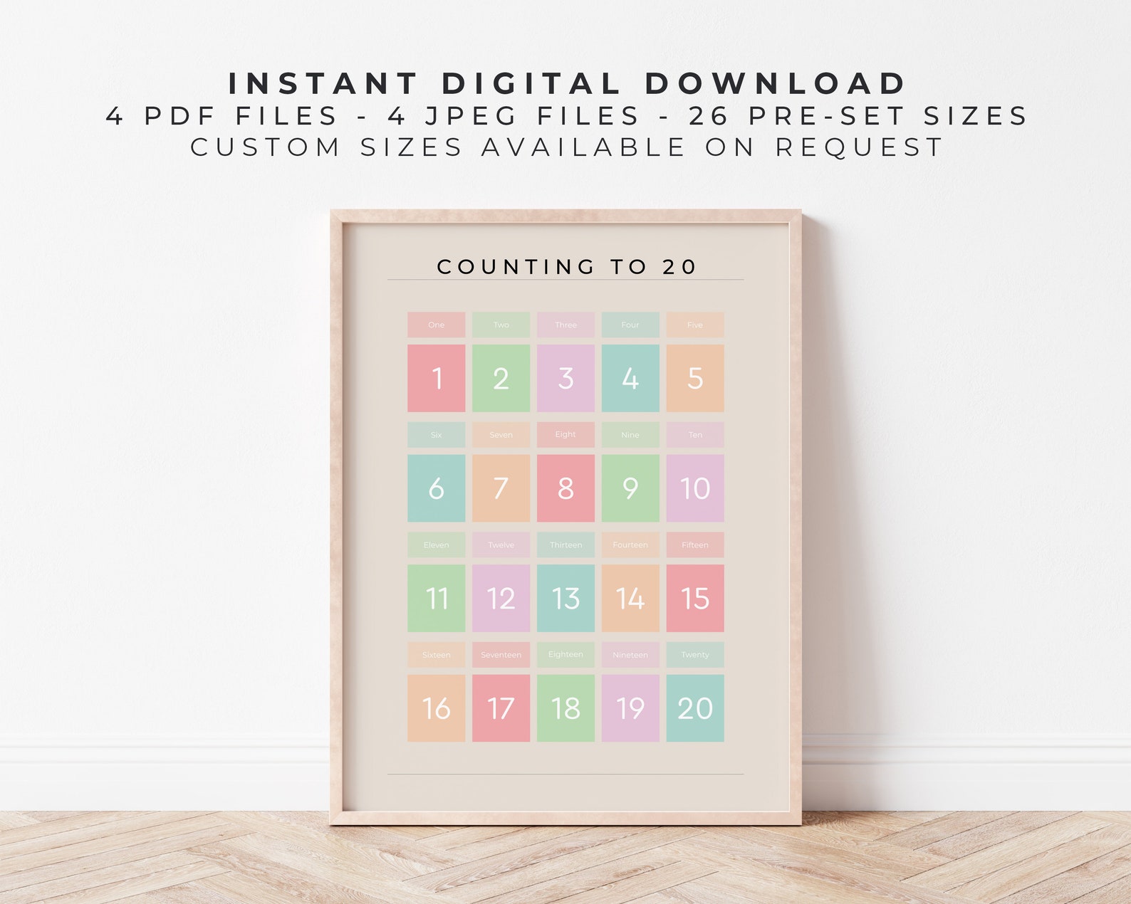 Counting to 20 Pastel Rainbow on Sand Digital Printable Educational ...