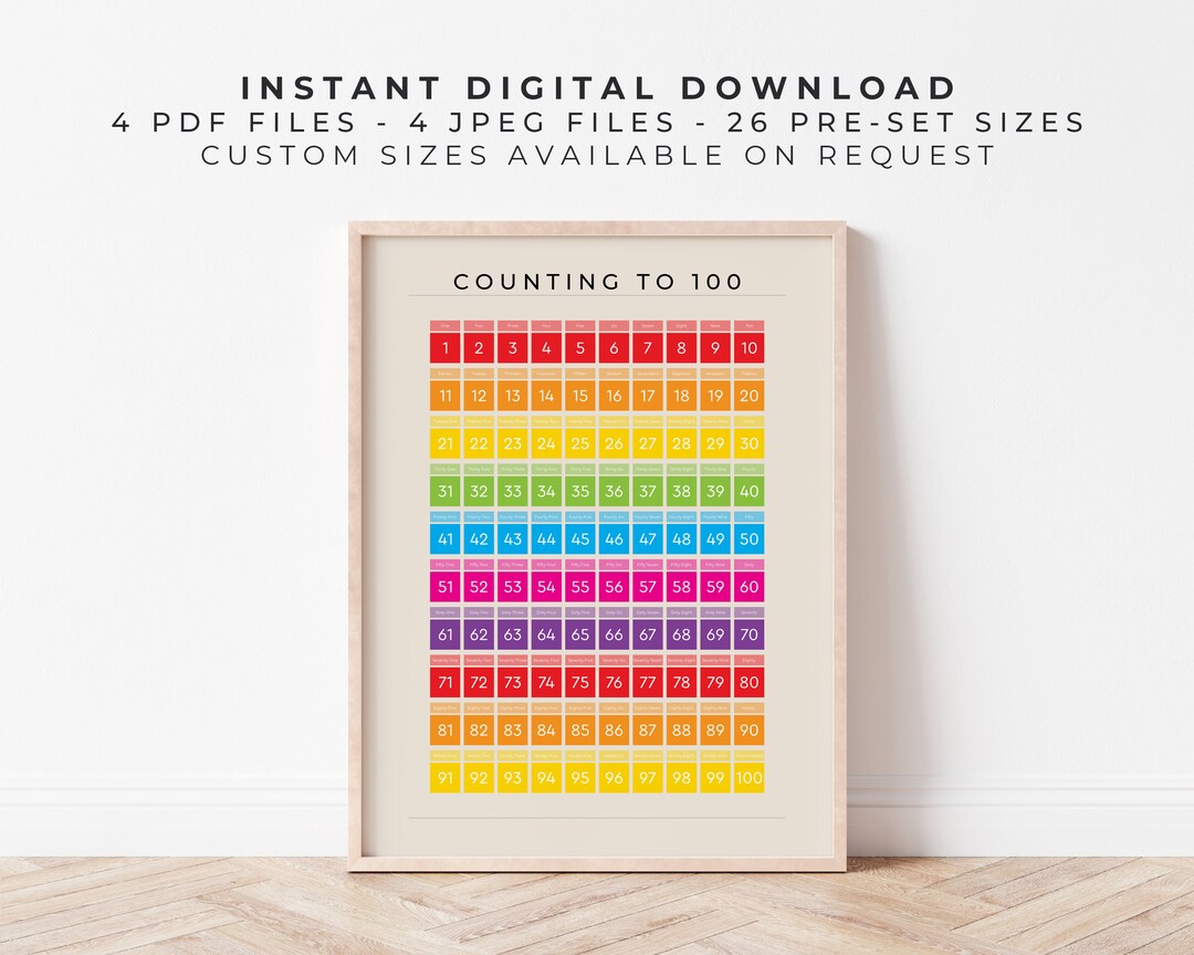 Counting to 100 Rainbow on Sand Digital Printable Educational Math ...