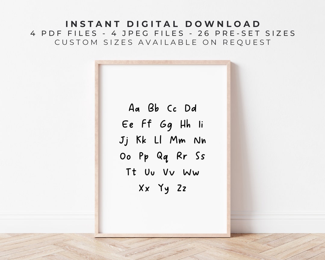 Handwritten ABC Black Minimalist ABC Printable, Alphabet Poster ...