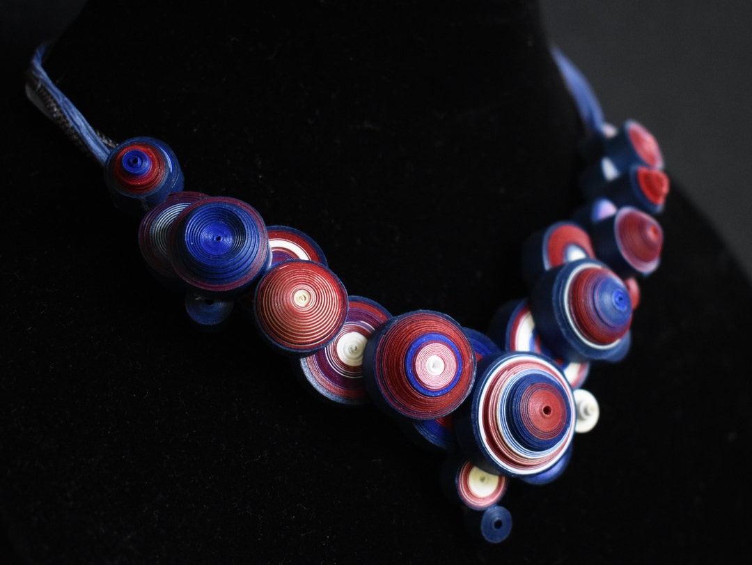 Quilling Necklace, USA - Patriotic, Red, White and Blue - Etsy