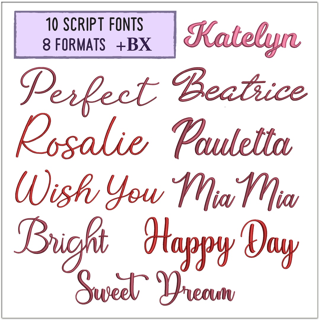 10 Script Embroidery Font Bundle , Machine Embroidery Design , BX ...