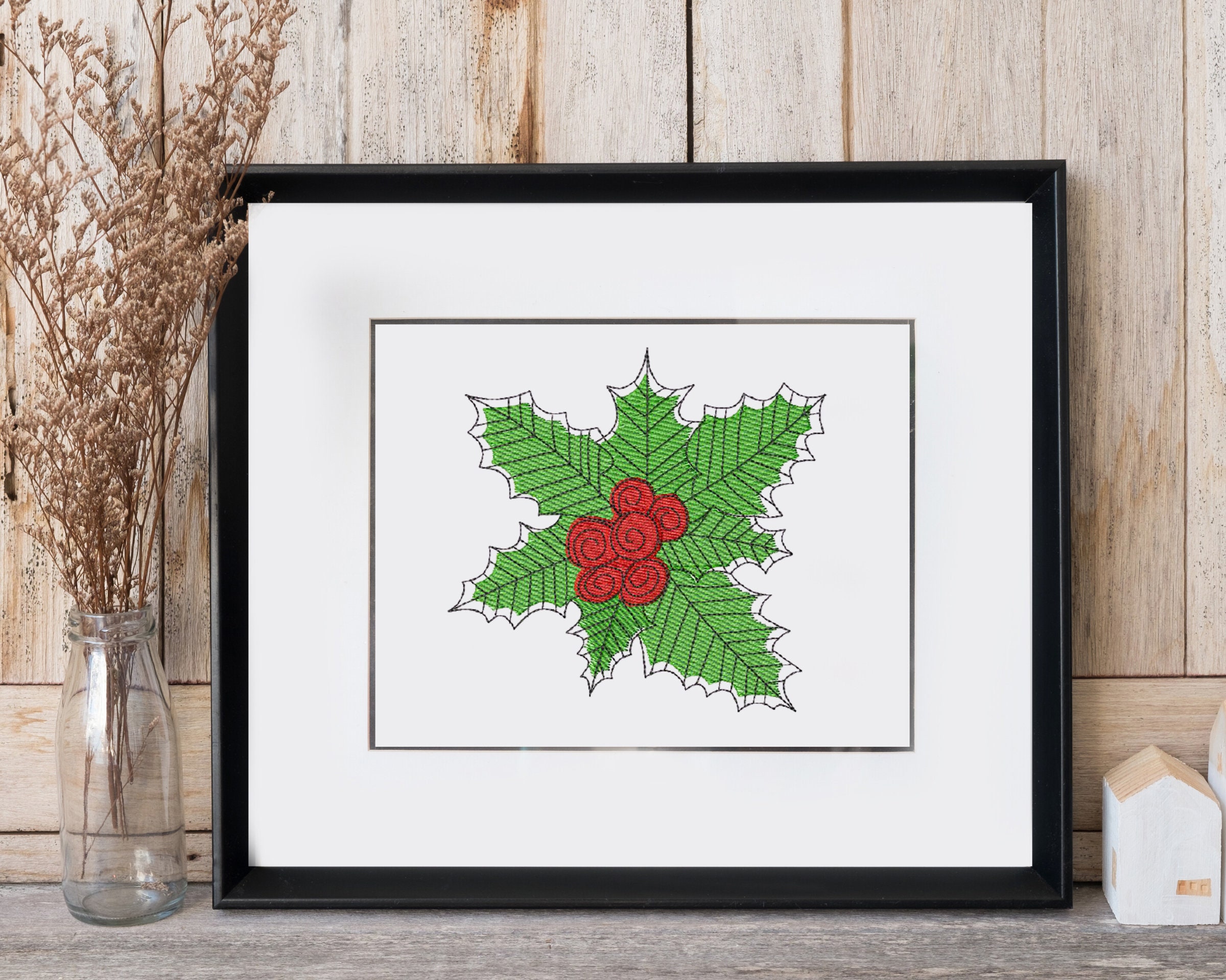 Christmas Holly Embroidery Designs Machine Embroidery | Etsy