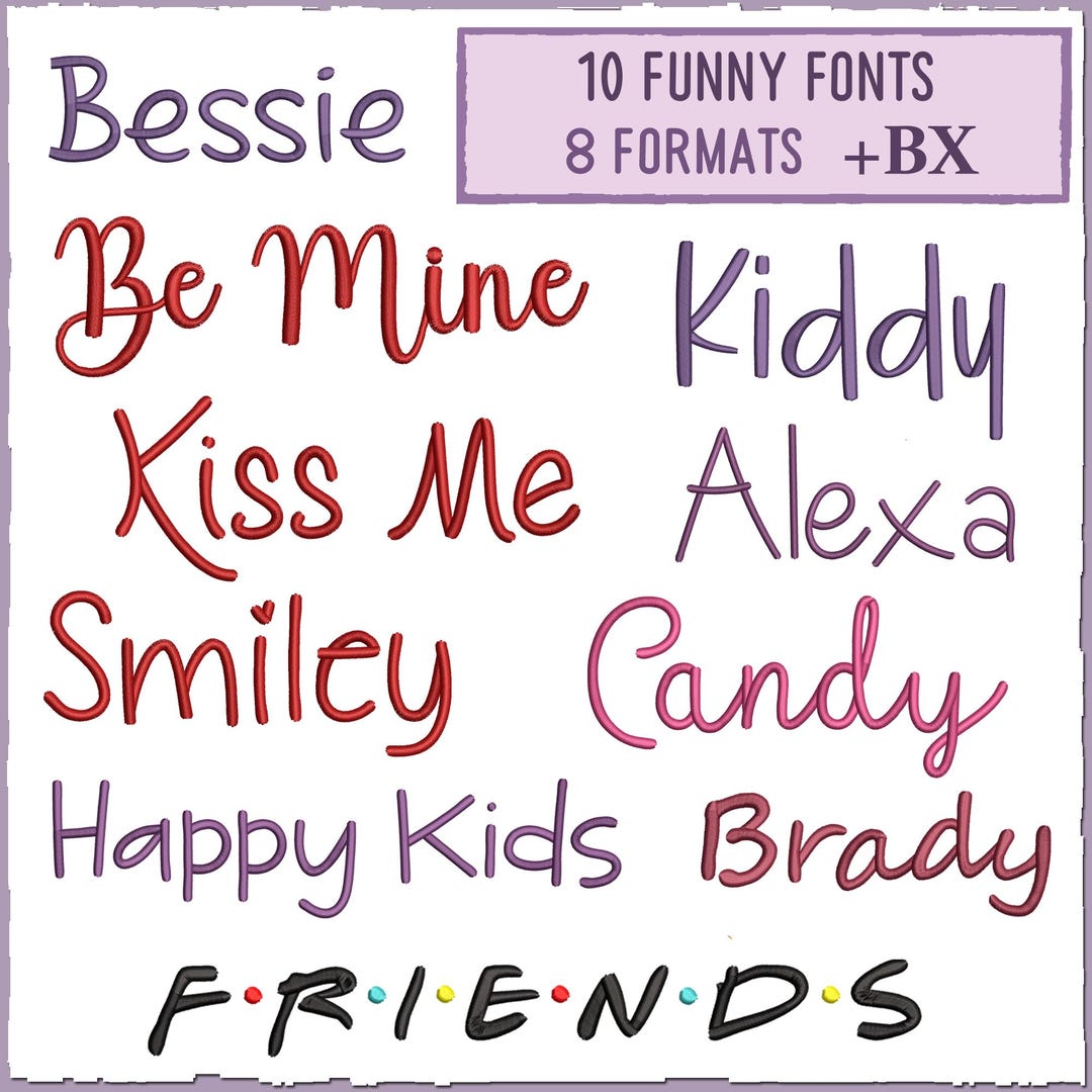 10 Funny Kids Embroidery Font Bundle , Machine Embroidery Design , 10 ...
