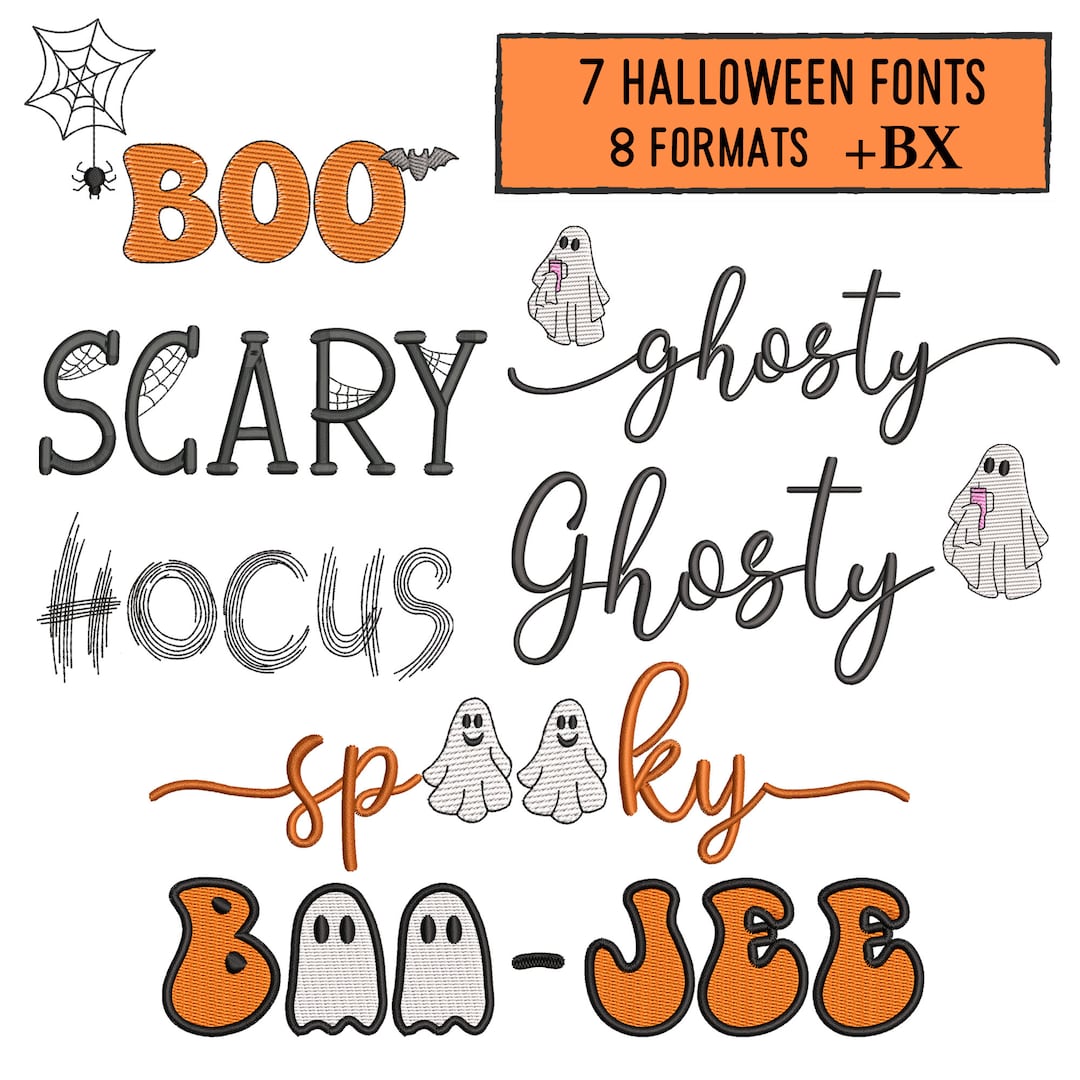 7 Halloween Script Embroidery Font Bundle , Machine Embroidery Designs ...