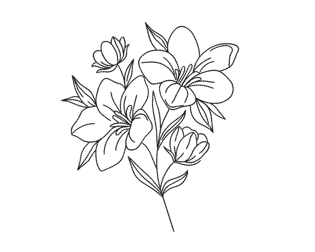 Flower Bouquet Embroidery Design , Floral Line Art Abstract Machine ...