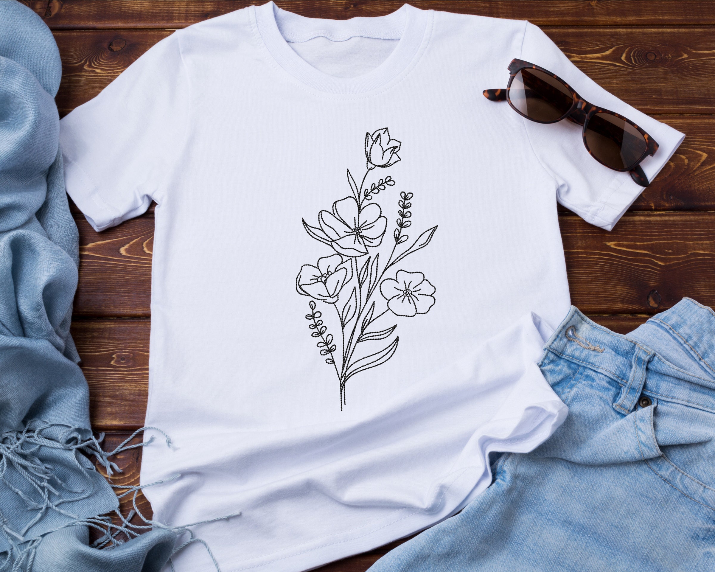 Flower Embroidery Design Floral Line Art Machine Embroidery - Etsy