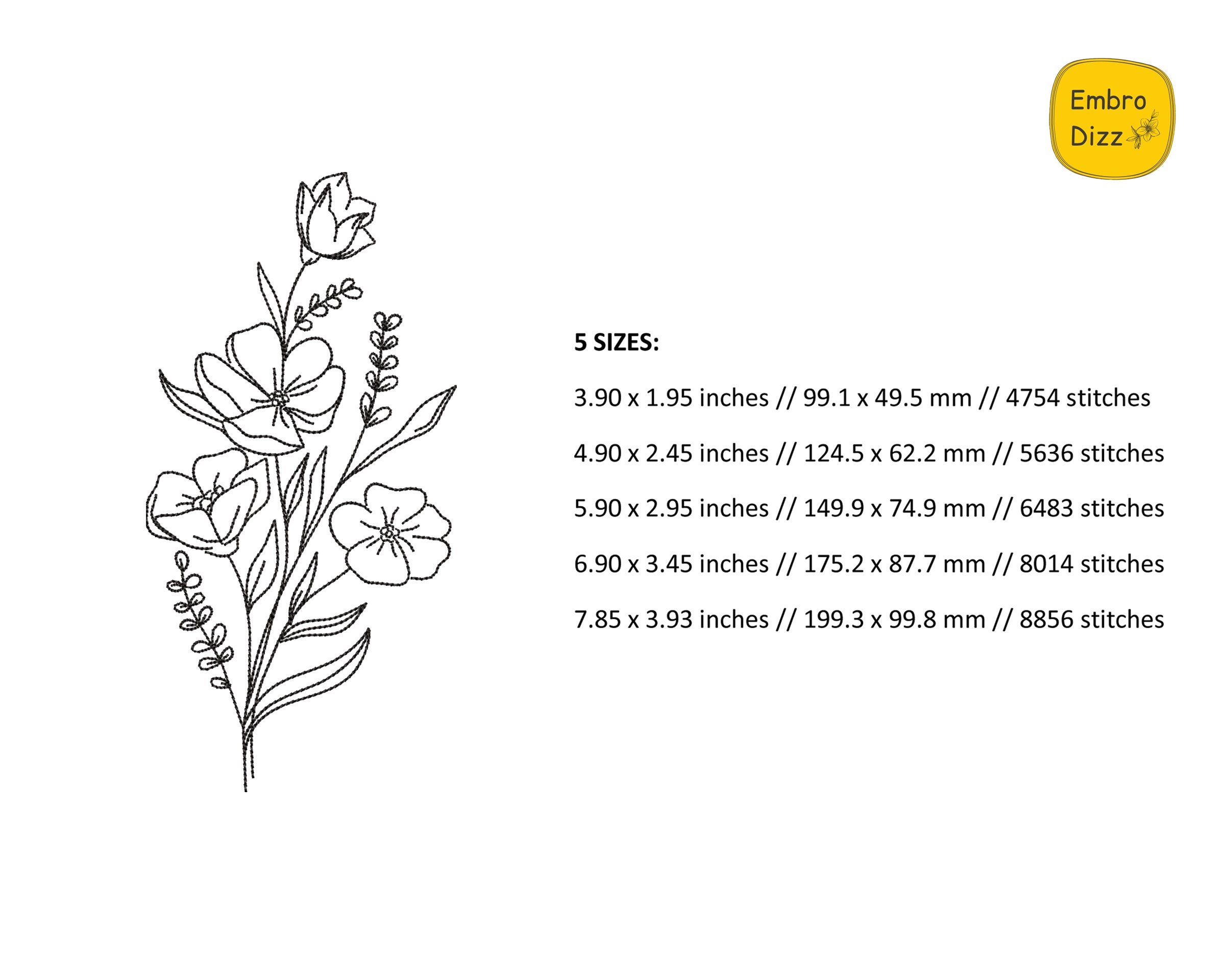 Flower Embroidery Design Floral Line Art Machine Embroidery - Etsy