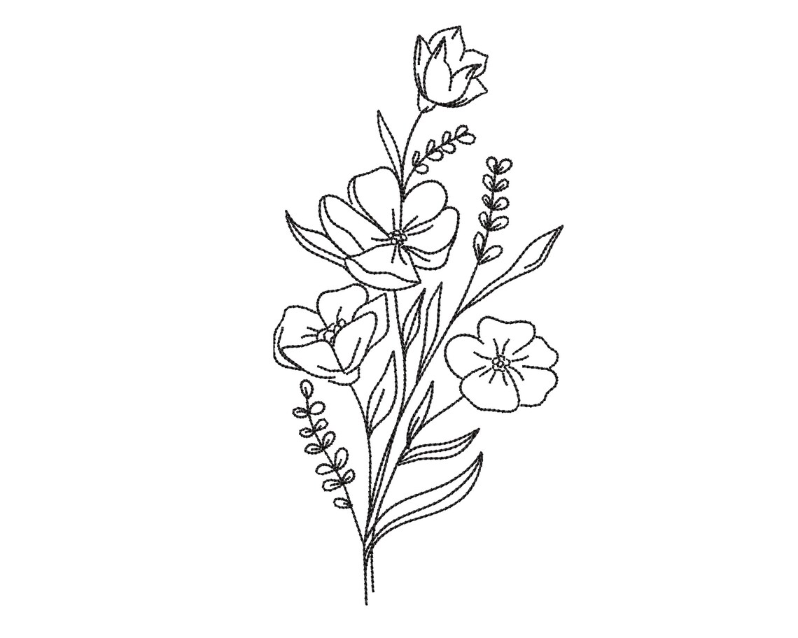 Flower Embroidery Design Floral Line Art Machine Embroidery - Etsy