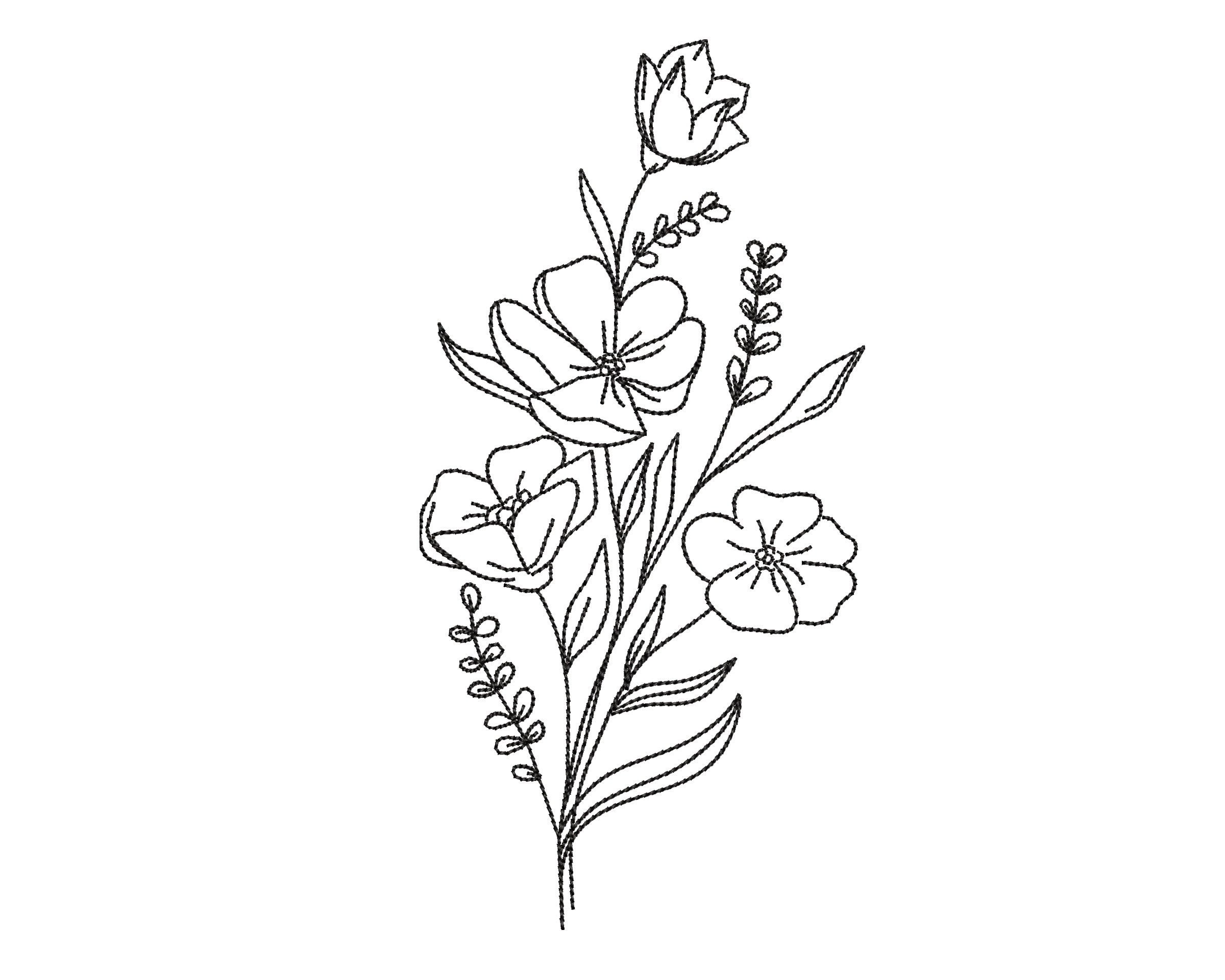 Flower Embroidery Design Floral Line Art Machine Embroidery - Etsy