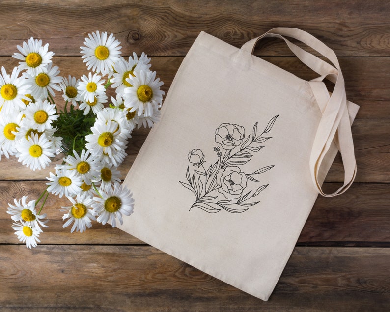 Flower Line Art Machine Embroidery Design Floral Embroidery - Etsy