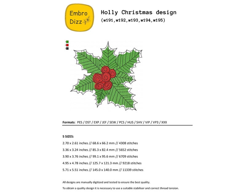 Christmas Holly Embroidery Designs Machine Embroidery - Etsy
