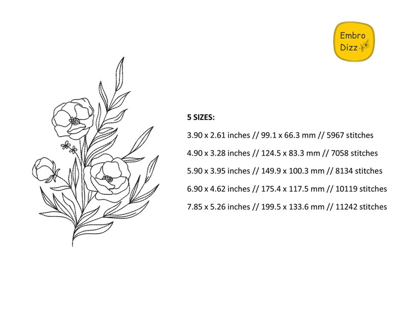 Flower Line Art Machine Embroidery Design Floral Embroidery - Etsy