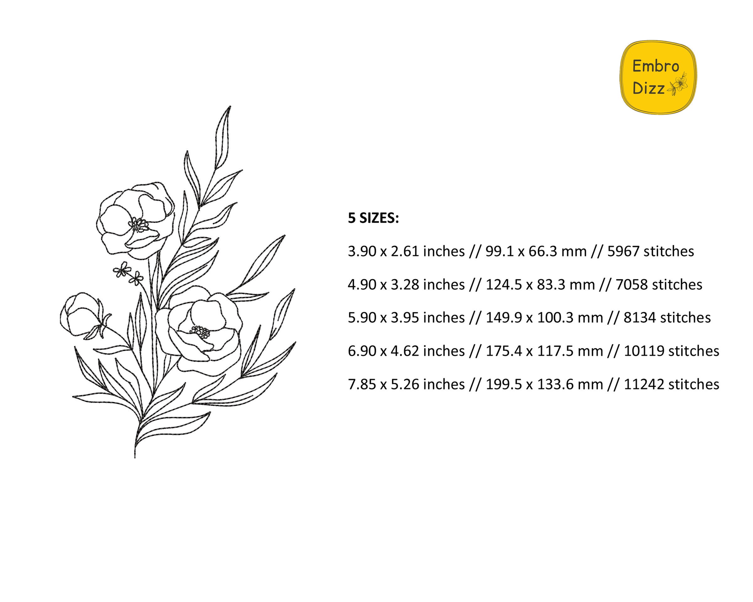 Flower Line Art Machine Embroidery Design Floral Embroidery - Etsy