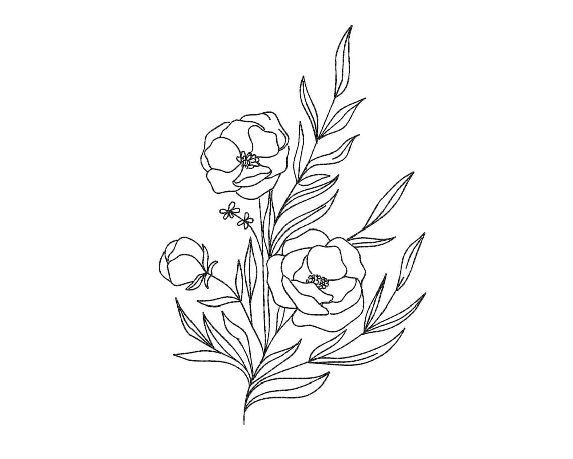 Flower Line Art Machine Embroidery Design Floral Embroidery - Etsy