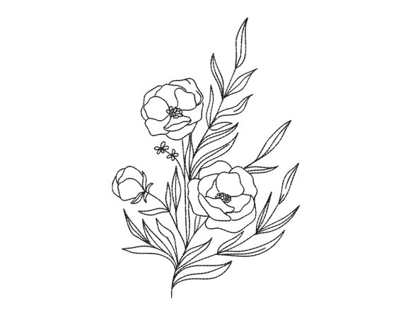Flower Line Art Machine Embroidery Design Floral Embroidery - Etsy