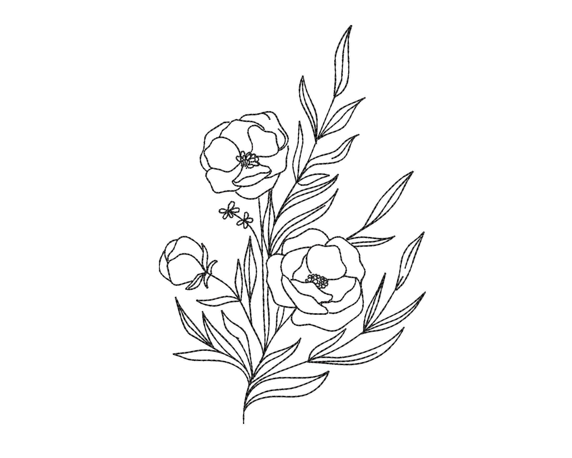 Flower Line Art Machine Embroidery Design Floral Embroidery - Etsy