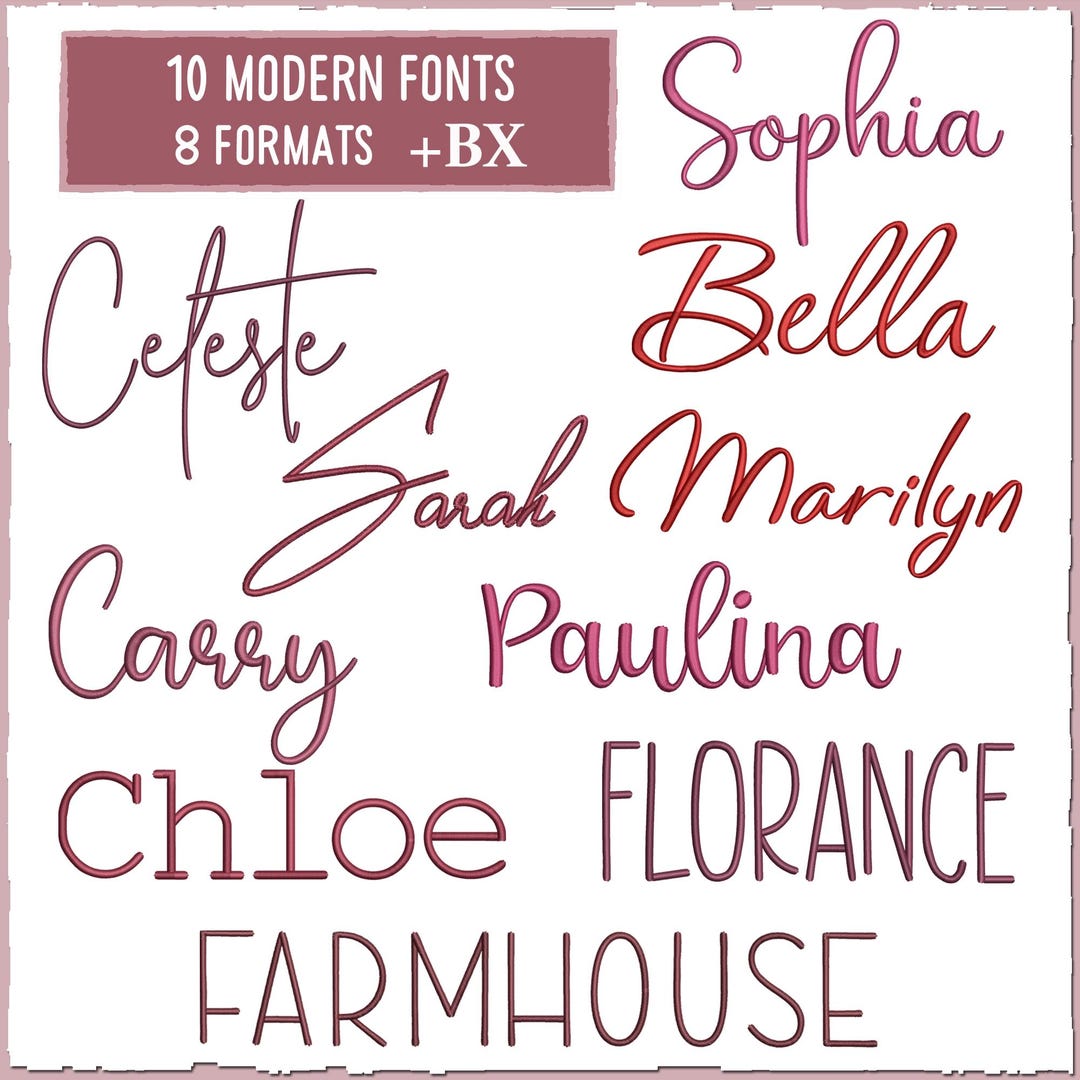 10 Modern Embroidery Font Bundle , BX Script Cursive Farmhouse Block ...