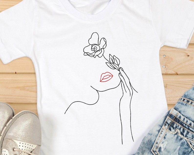 Woman With Flower Embroidery Design , Line Art Embroidery File - Etsy