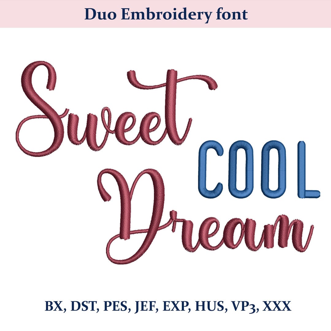 Duo Machine Embroidery Font Bundle , Cursive Script BX Embroidery Font ...
