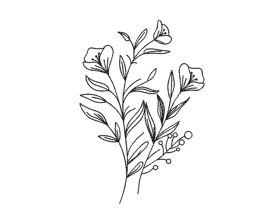 Flower Machine Embroidery Design , Floral Bouquet Line Art Embroidery ...