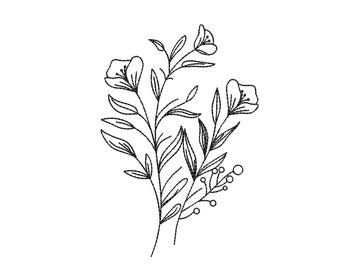 Wildflowers Machine Embroidery Design Flower Line Art | Etsy