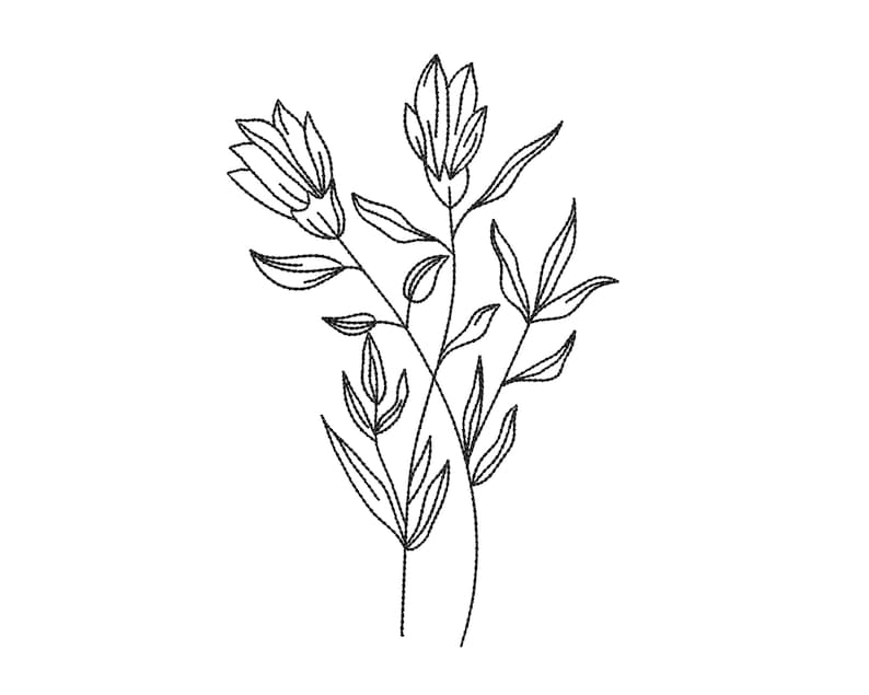 Wild Flower Line Art Machine Embroidery Design Floral Modern - Etsy