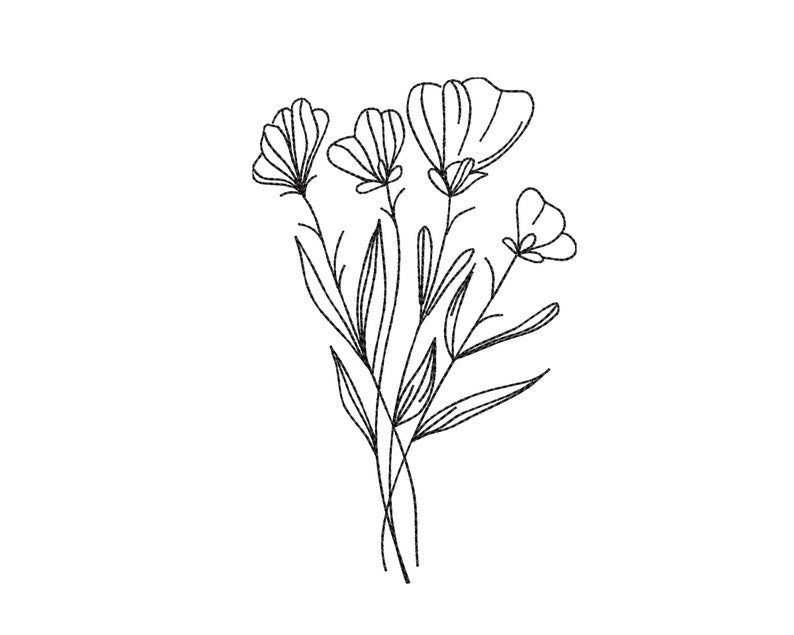 Floral Line Art Embroidery Design Flowers Machine Embroidery - Etsy