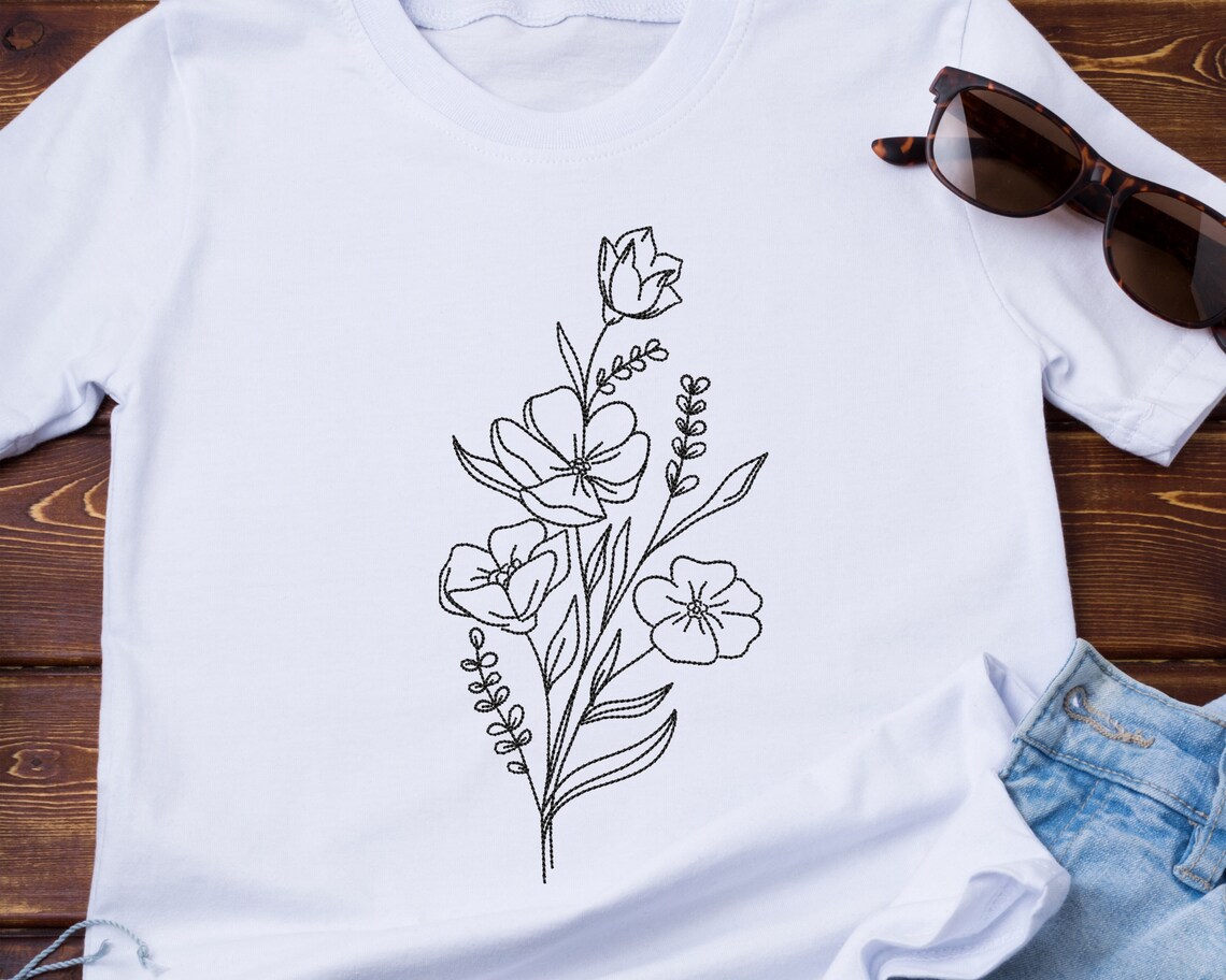 Flower Embroidery Design Floral Line Art Machine Embroidery - Etsy