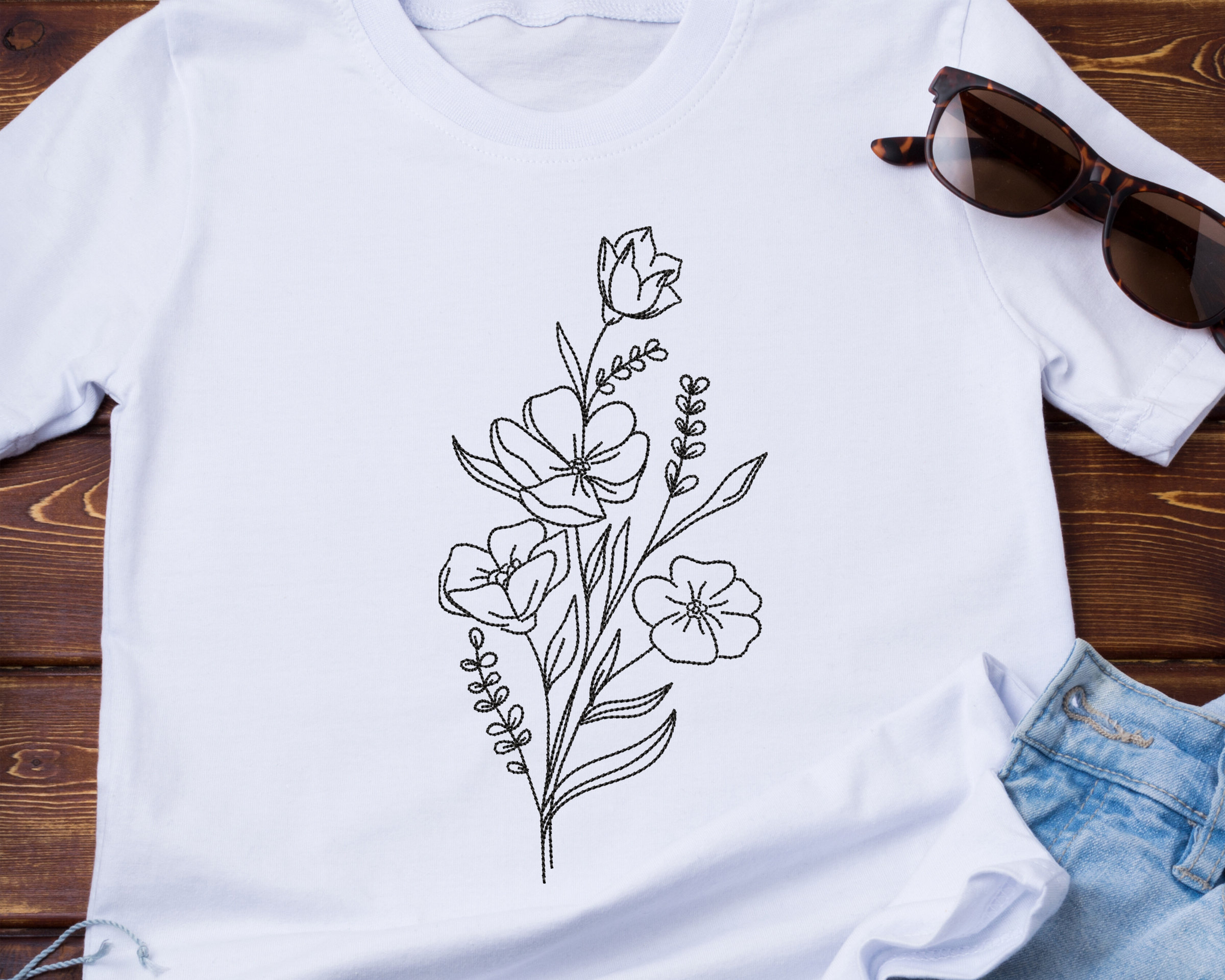 Flower Embroidery Design Floral Line Art Machine Embroidery - Etsy