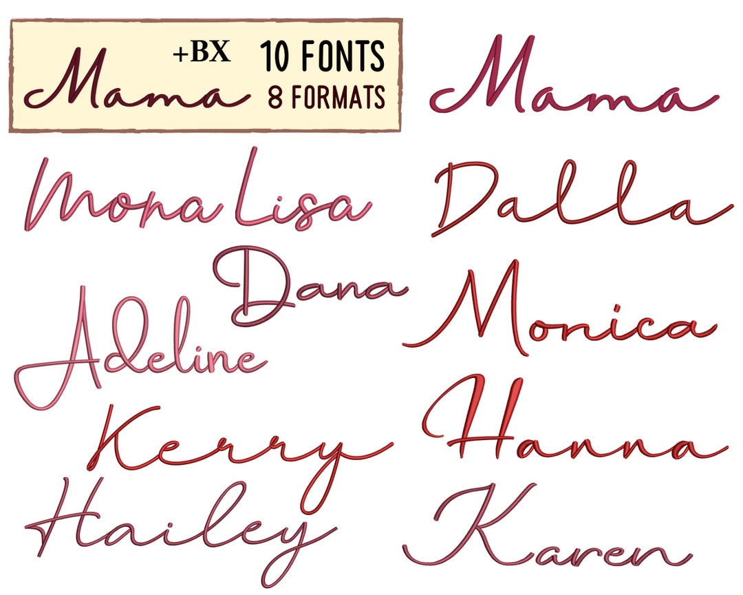 Mama Embroidery Font Bundle , Machine Embroidery Designs , 10 BX Script ...