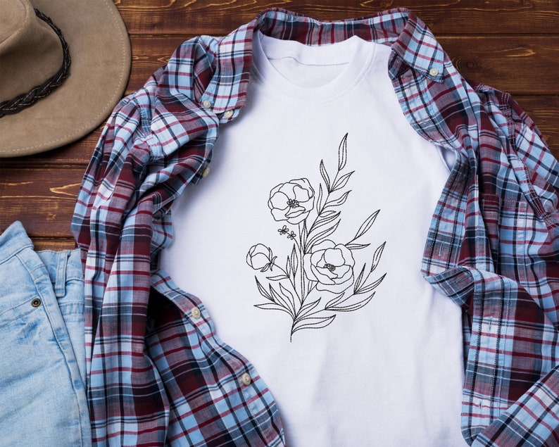 Flower Line Art Machine Embroidery Design Floral Embroidery - Etsy