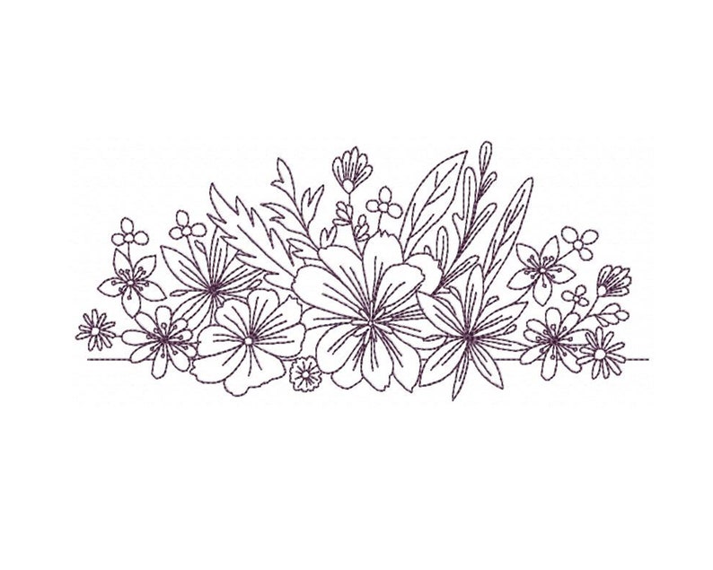 Flower Machine Embroidery Design Floral Border One Line Art - Etsy