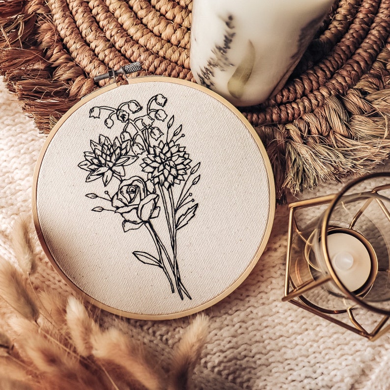 Family Birth Flower Bouquet Embroidery birthflowerprints_ | Etsy